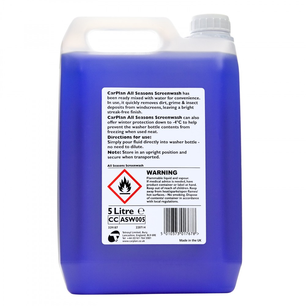 Carplan All Seasons Ready Mixed Screenwash 5L - Tetrosyl Express Ltd